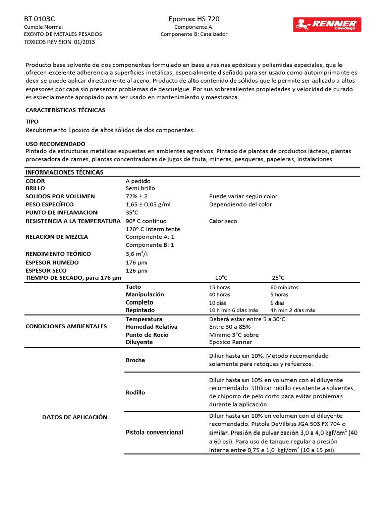 REVESTIMIENTO EPOXICO HB Epomax HS 720 | PDF | Epoxy | Agua