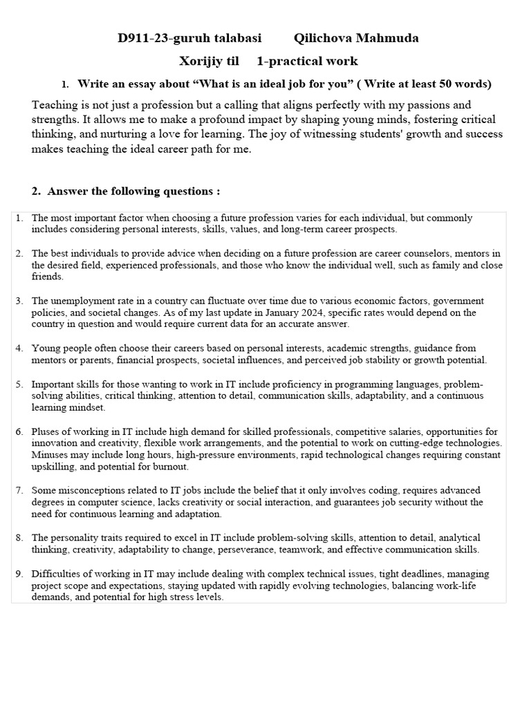 Xorijiy Til 911-23 Qilichova Mahmuda 0-Amaliy Ish | PDF | Computer Network | Duplex ...