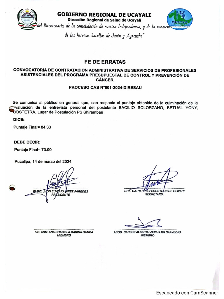 FE DE ERRATAS - CAS01-2024 | PDF
