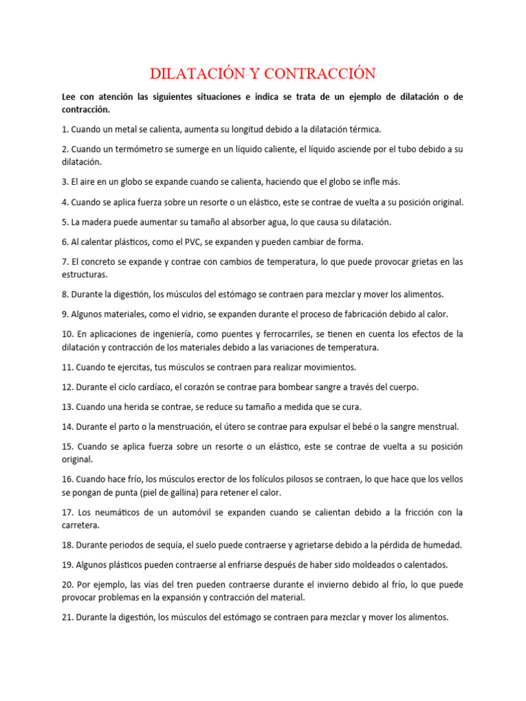 Ejemplos De Dilatación Y Contracción Pdf Músculo Expansión Térmica