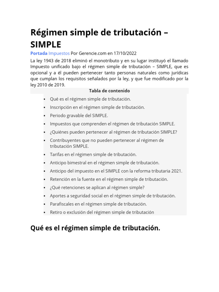 Grupos del Régimen Simple de Tributación | PDF | Impuestos | Finanzas ...