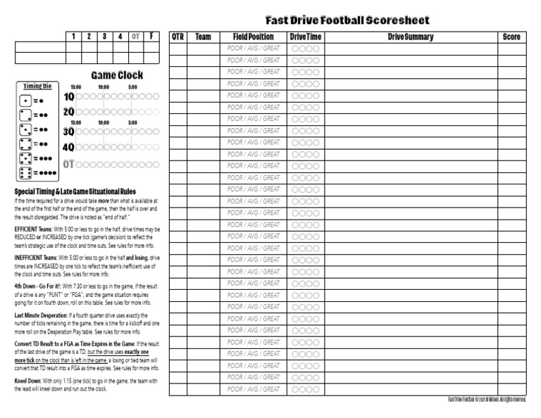 Fast Drive Football - Pro Scoresheet | Download Free PDF | Team Sports ...