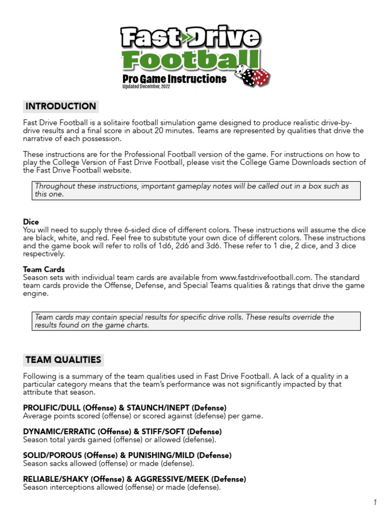 Fast Drive Football - V2.0 Pro Game Instructions | PDF | National ...