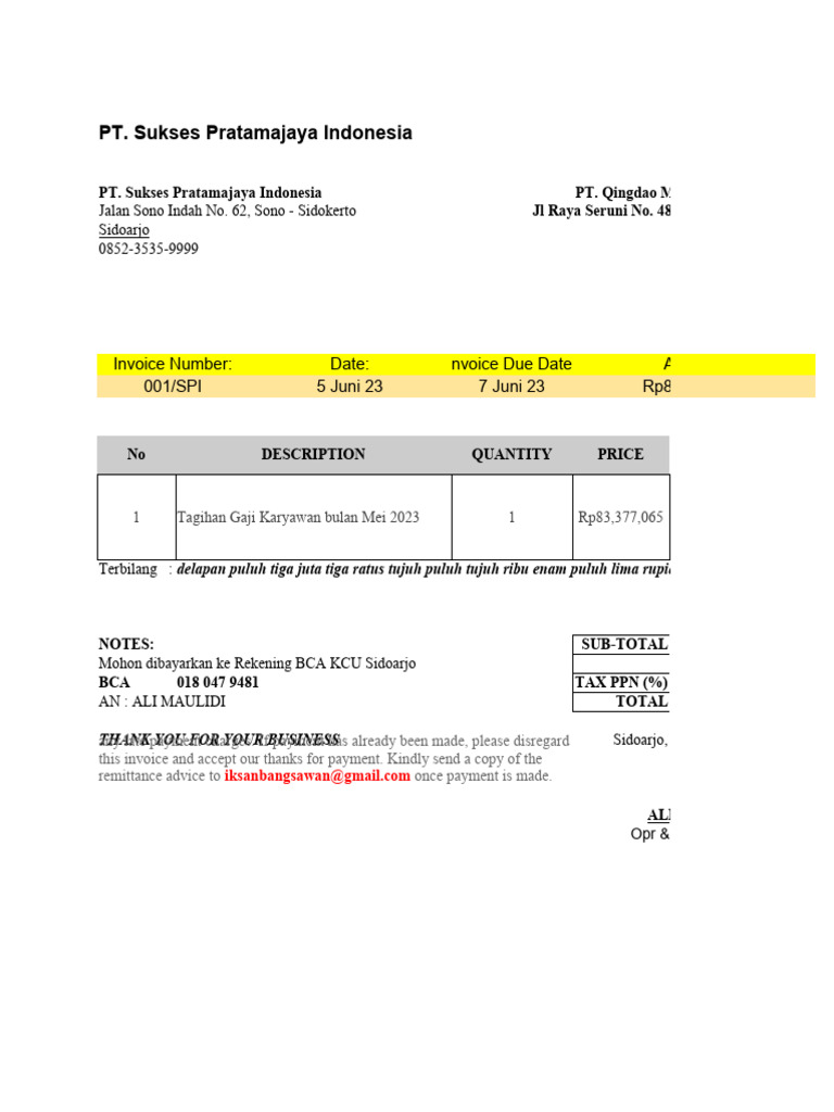 Invoice MASPION | PDF | Invoice | Business Documents