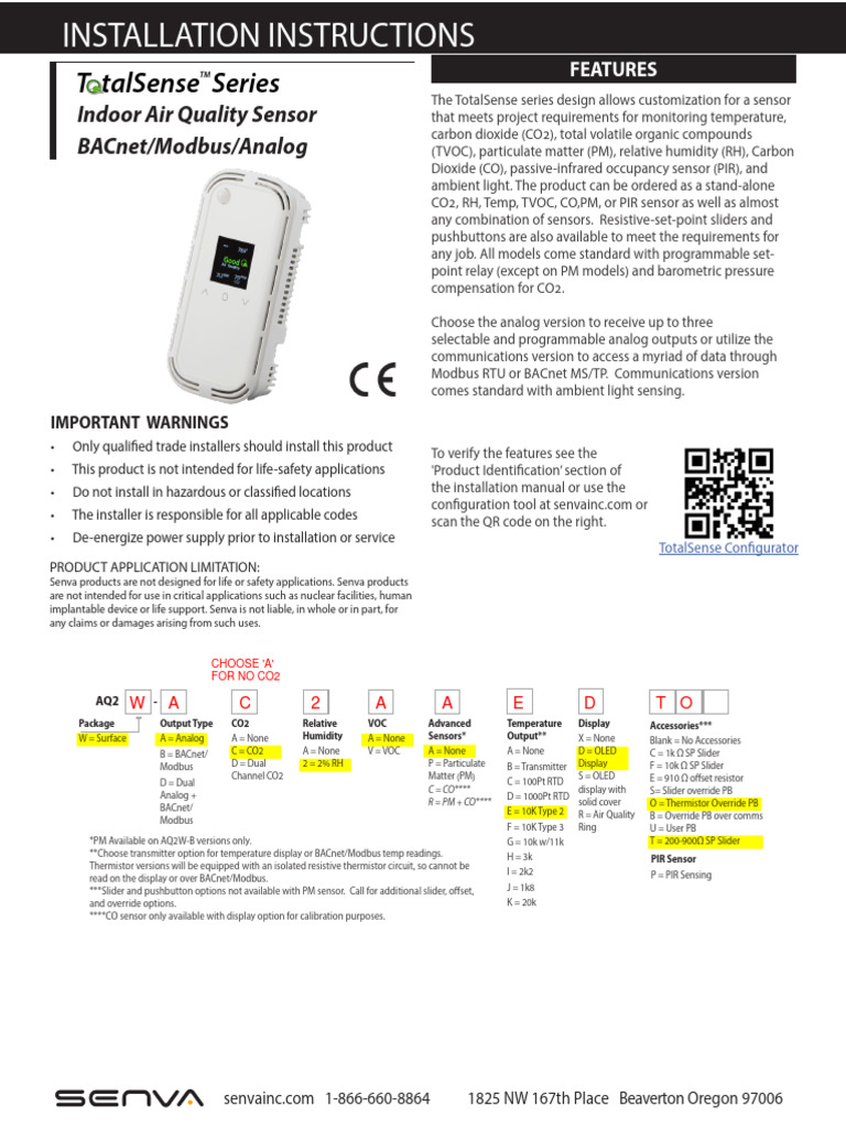 Senva TotalSense Installation Guide - Trane Selections | PDF | Volatile ...