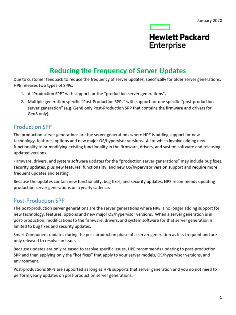 HPE Server Update Frequency Guide | PDF | Server (Computing) | System Software