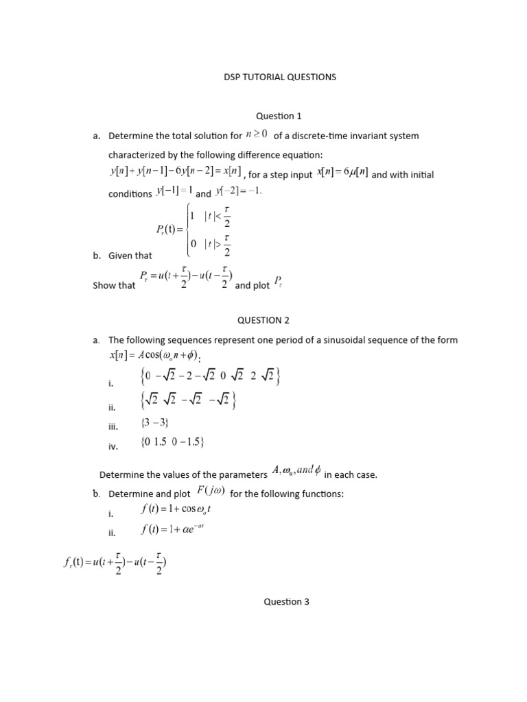 DSP TUT1 QUESTIONS | Download Free PDF | Mathematical Objects | Electronics
