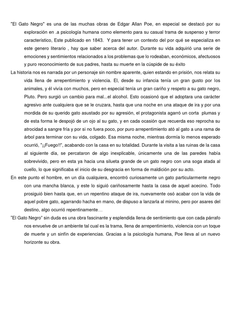 El Gato Negro (Reseña) | PDF | Gatos | Edgar Allan Poe