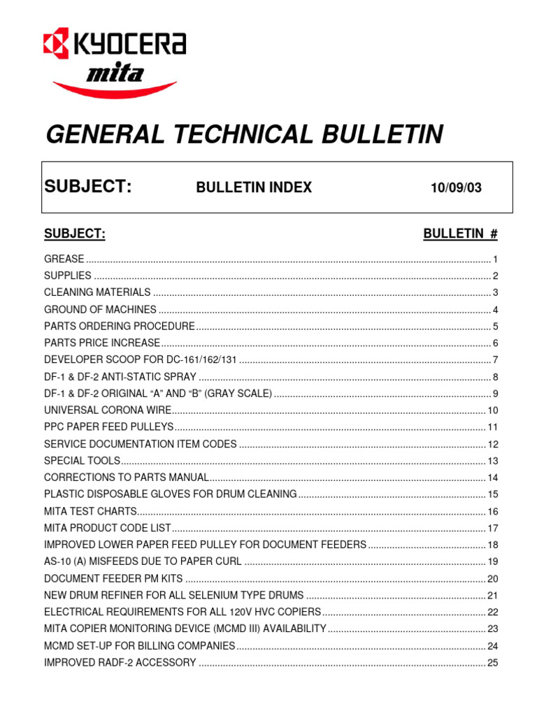 Technical Bulletin Index for Copiers | PDF | Photocopier | Computing