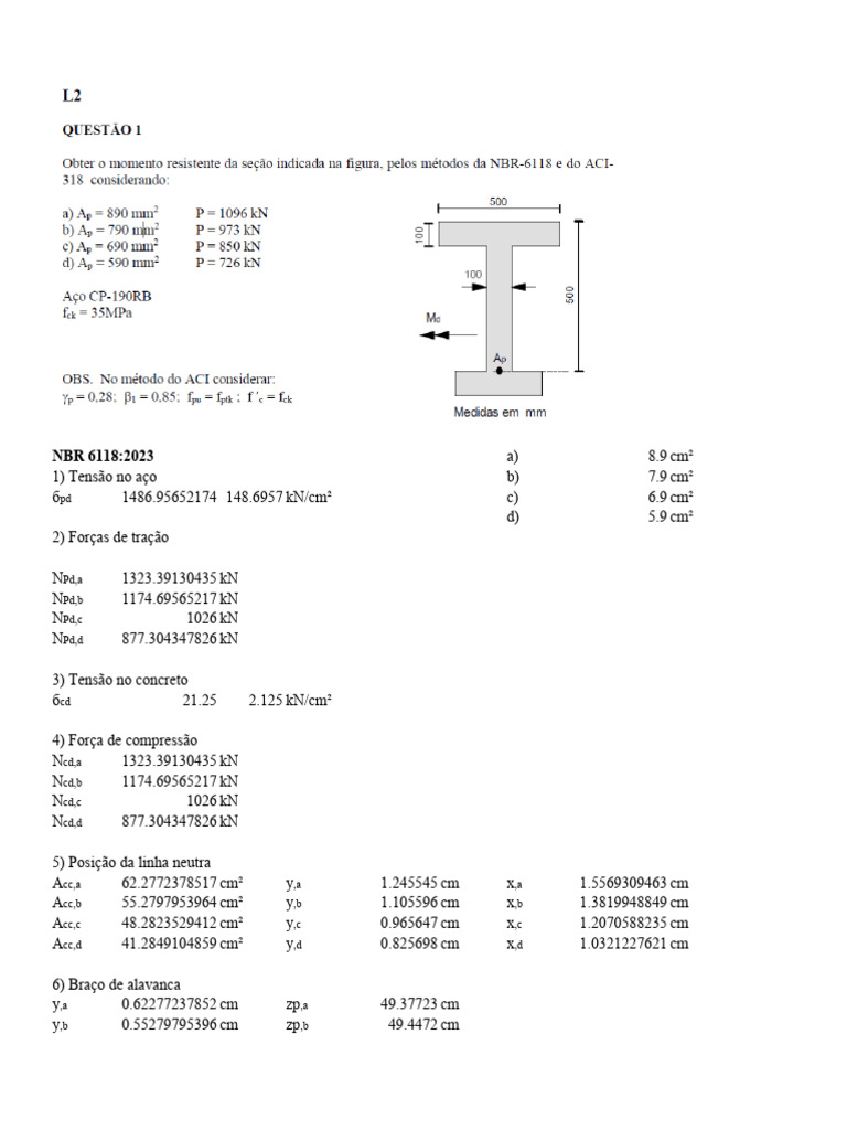 Dimensionamento Viga Protendida NBR 6118 e ACI 318 | PDF