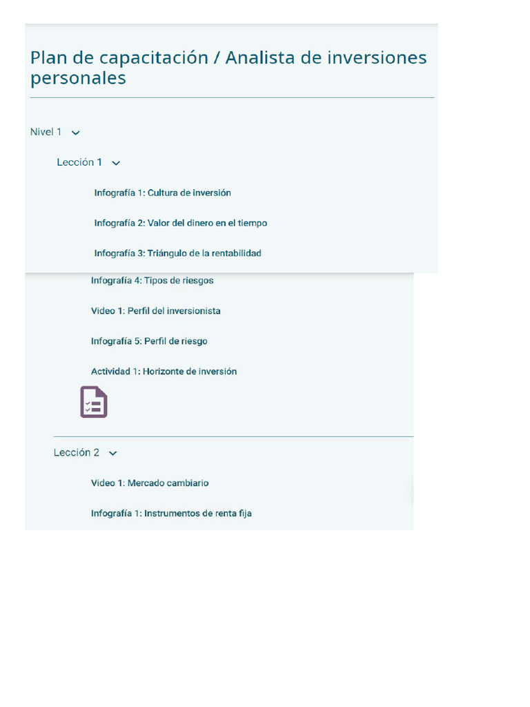 Plan de Capacitacion Analista de Inversiones Personales | PDF