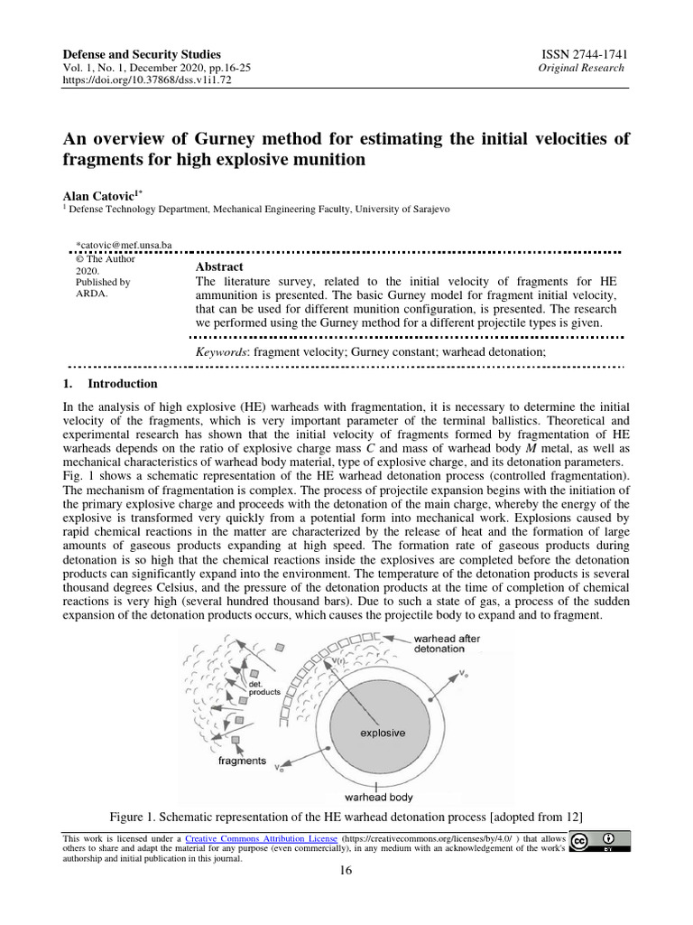 Gurney Method for Fragment Velocity Estimation | PDF | Ammunition | Gases