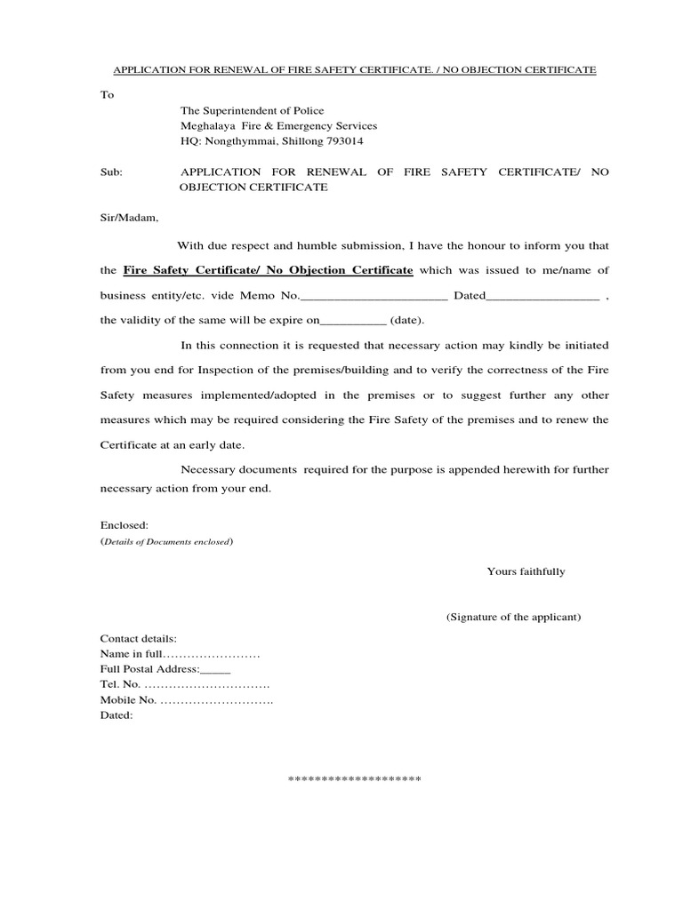 Application Renewal Fire Incident Certificate | PDF | Finance & Money ...