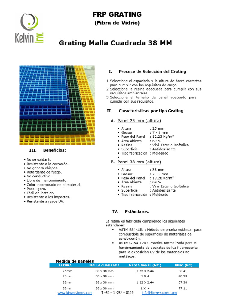 Grating Data Sheet KELVIN Grating SQM 38MM | PDF | Cloro | Ácido