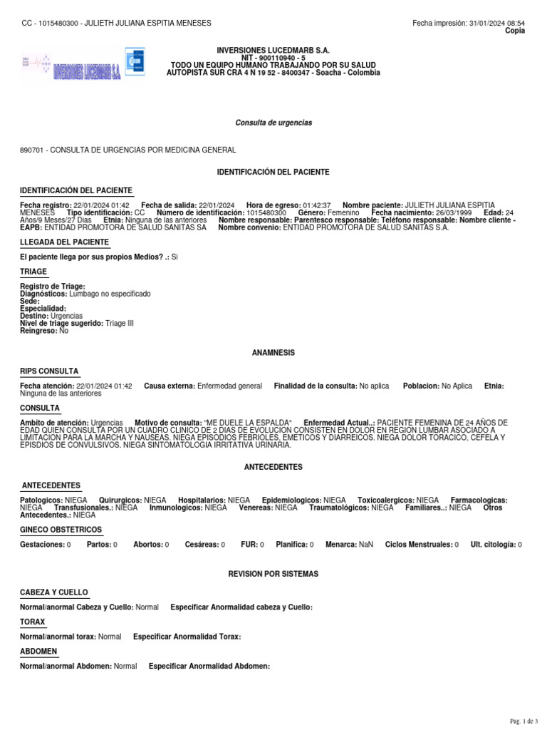 Mostrar Impresion Form | PDF | Dolor | Dolor lumbar