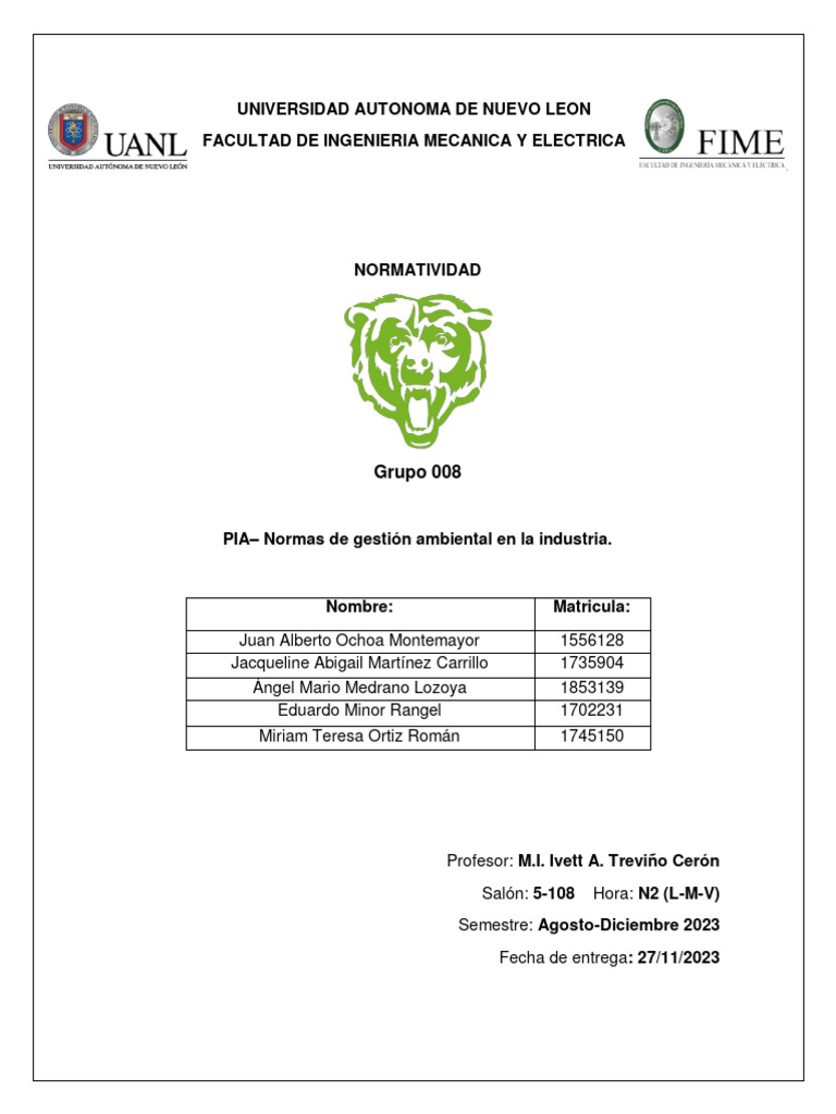 PÍA Eq4. Nom Gest Amb | PDF | Uso eficiente de energía | Sustentabilidad