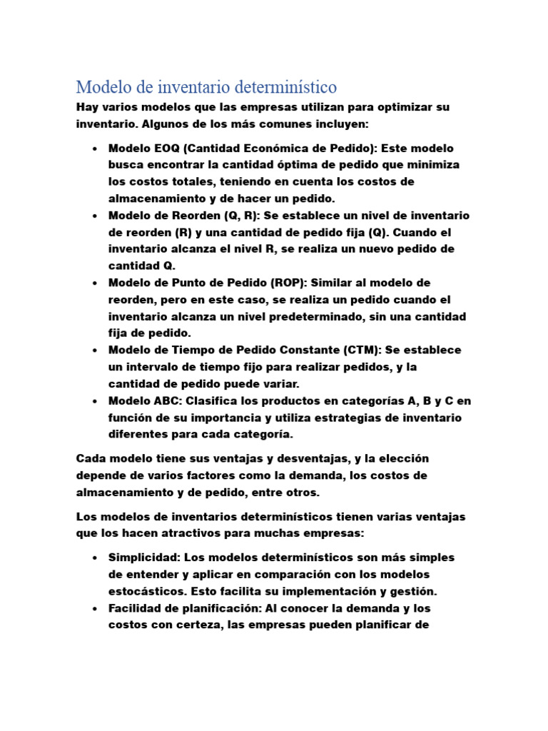 Modelo de Inventario Determinístico | PDF