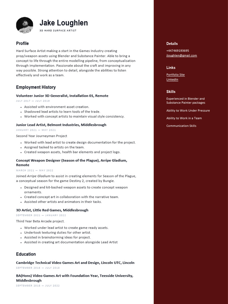 Jake Loughlen - 3D Hard Surface Artist | PDF | Career & Growth | Art