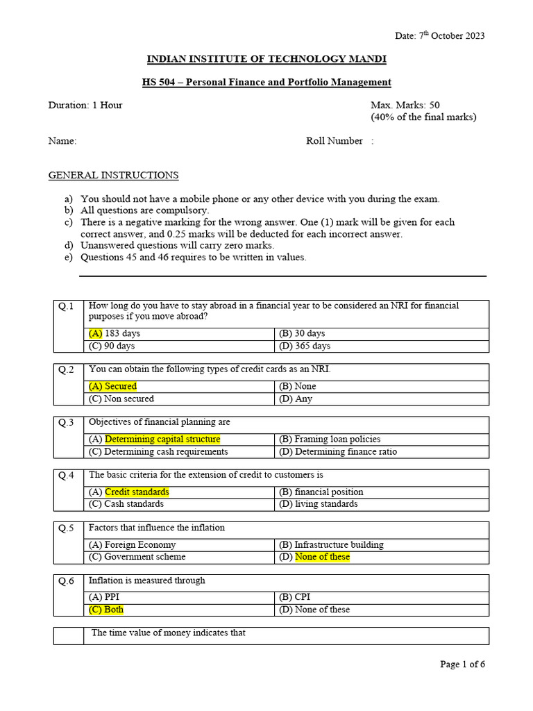 Midsem Exam 071023 With Answers | PDF | Interest | Interest Rates Midsem Exam 071023 With Answers | PDF | Interest | Interest Rates