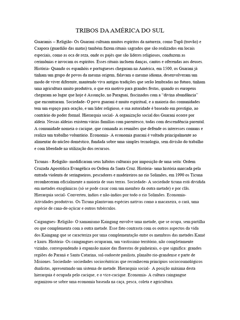Tribos Da América Do Sul-1 | PDF | Religião e Espiritualidade