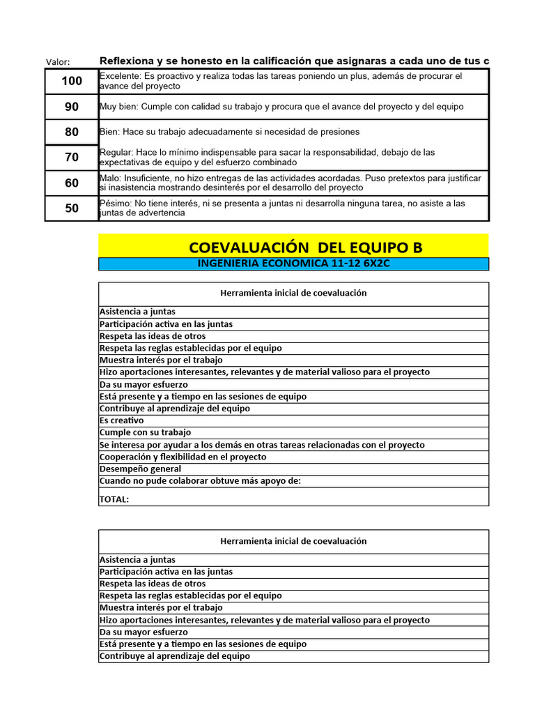 Coevaluación - Equipo B | PDF