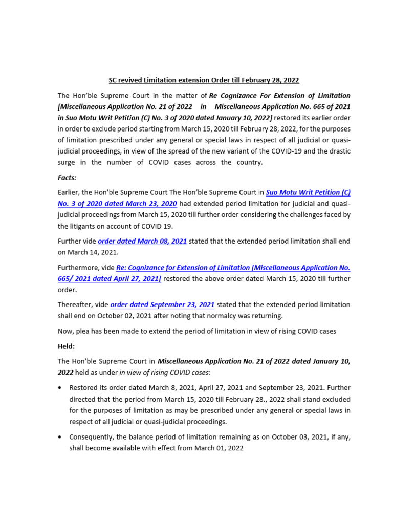 Legal Limitation Extension Update | PDF | Judiciaries | Public Law