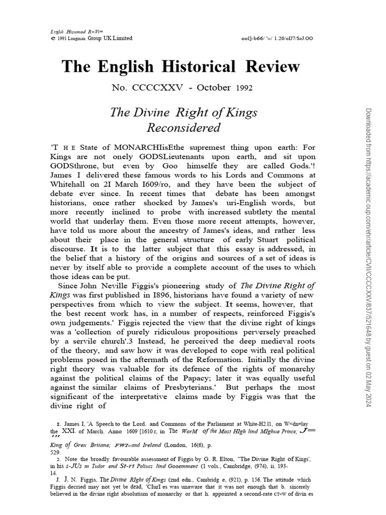 "Divine Right of Kings: A Reassessment" | PDF | Absolute Monarchy ...
