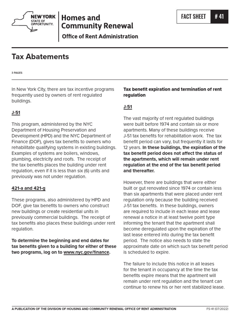 NYC Tax Abatements and Rent Regulation | PDF | Lease | Leasehold Estate