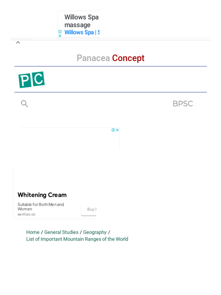 List of Important Mountain Ranges of The World - Panacea Concept | PDF ...