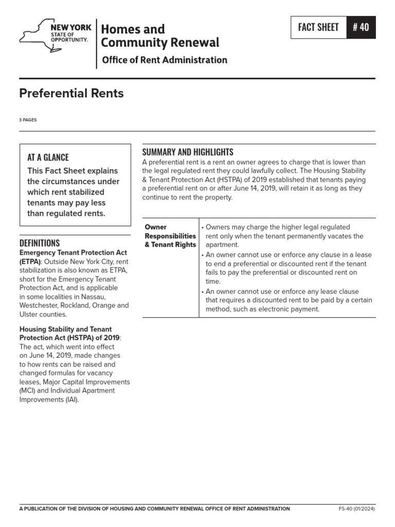 8 - NYDHCR Office of Rent Administration - Fact Sheet 40 (Preferential ...