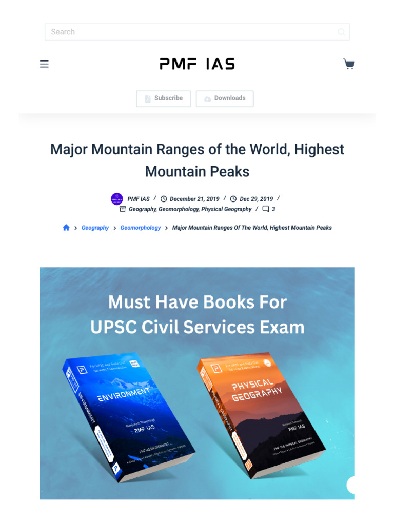 Major Mountain Ranges of The World, Highest Mountain Peaks - PMF IAS | PDF | Himalayas | Mountains