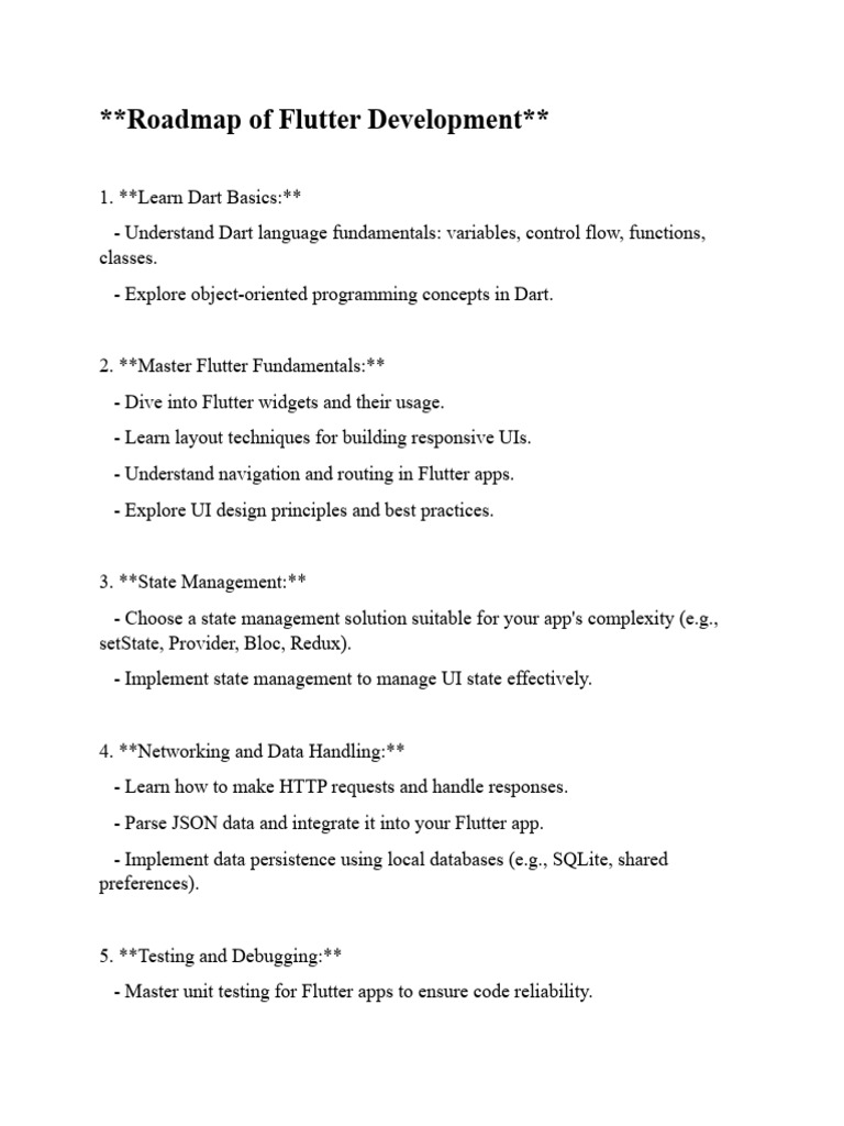 Roadmap Of Flutter Development Pdf 