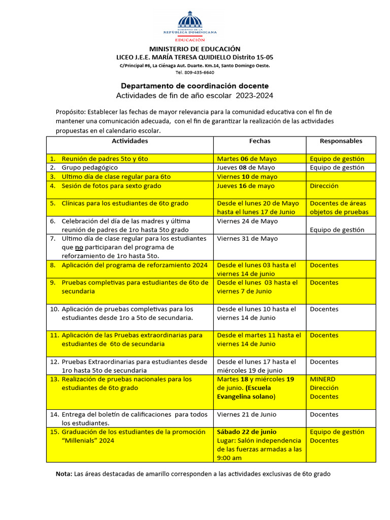 Actividades Fin de Año Escolar 2024 | PDF