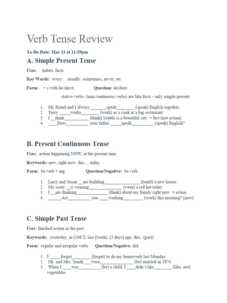Verb Tense Review | PDF | Verb | Languages