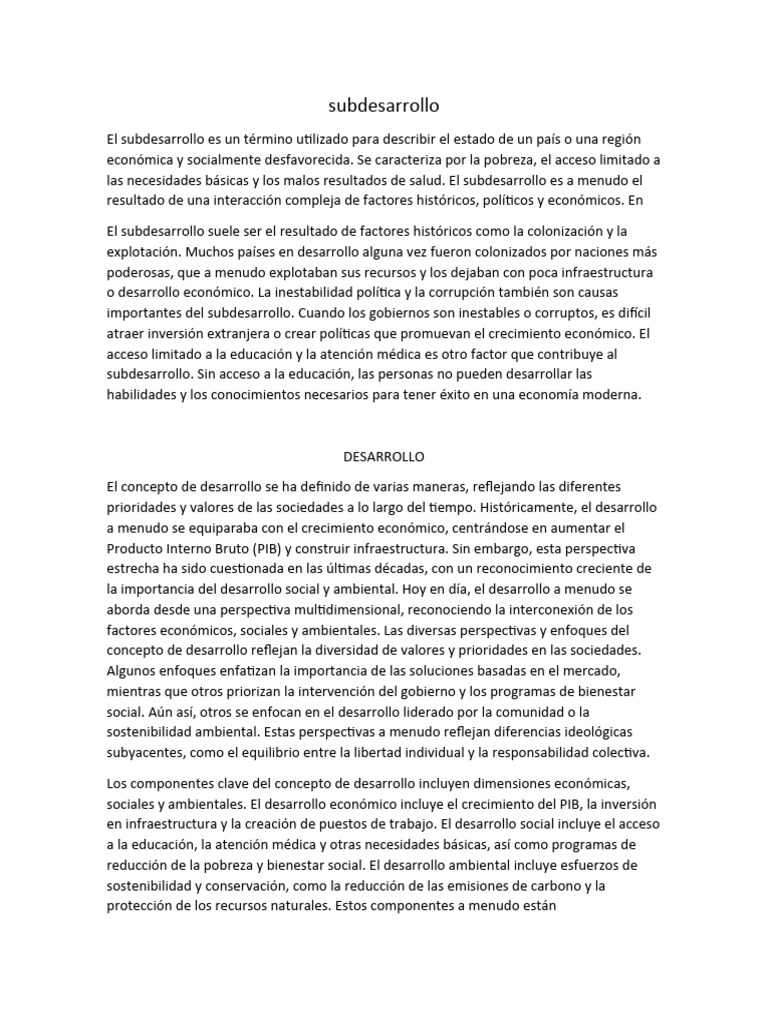Subdesarrollo | Descargar gratis PDF | Sustentabilidad | Crecimiento económico