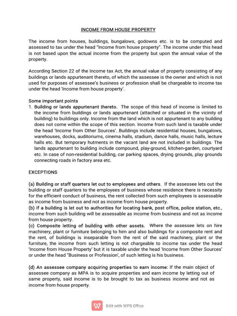 Income From House Property | PDF