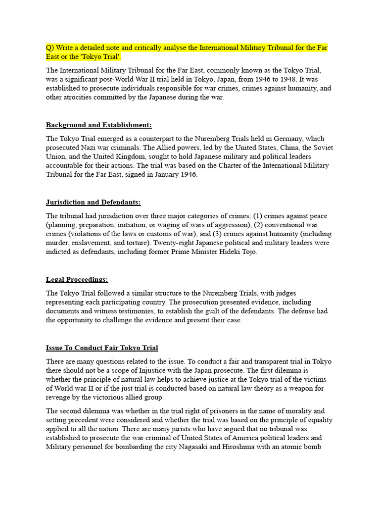 PIL - Tokyo Trial | PDF | Nuremberg Trials | War Crime