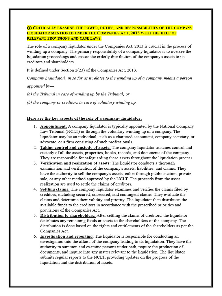Liquidators - Role, Powers and Responsibilties | PDF | Liquidation | Justice