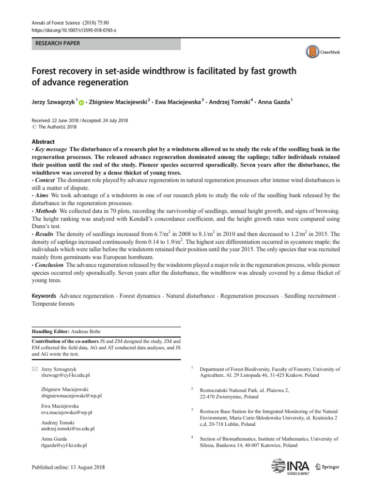 Forest Recovery in Set-Aside Windthrow Is Facilita | PDF | Disturbance ...