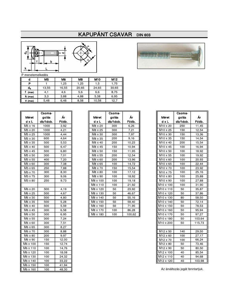 Kapupánt Csavar Din 603 | PDF