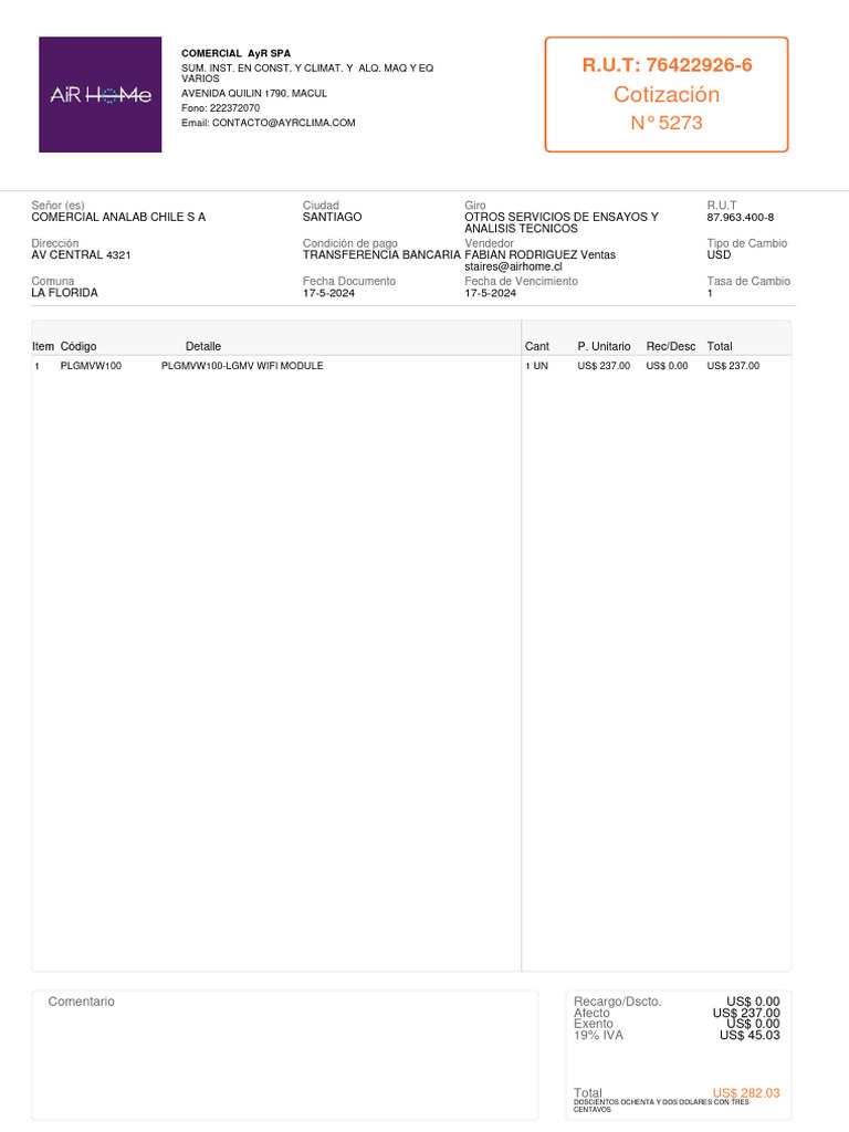 Cotización Módulo WIFI PLGMVW100 | PDF