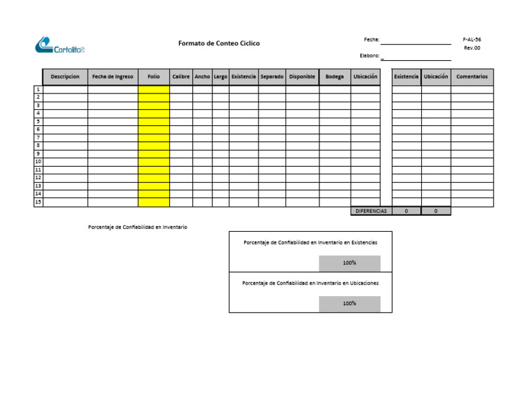 F-AL-56 Formato Conteo Ciclico Rev 00 | PDF