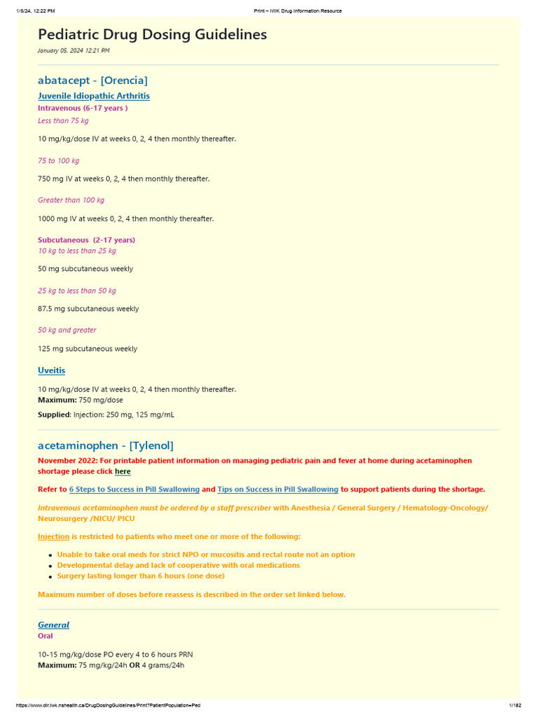 Pediatric Drug Dosing Guidelines | Download Free PDF | Dose ...