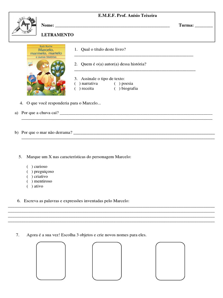 1 - Leitura - Marcelo Marmelo Martelo - Atividades | PDF