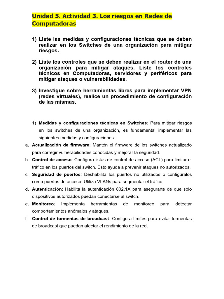 Unidad 5. Actividad 3. Los Riesgos en Redes de Computadoras | Descargar gratis PDF | Red privada ...