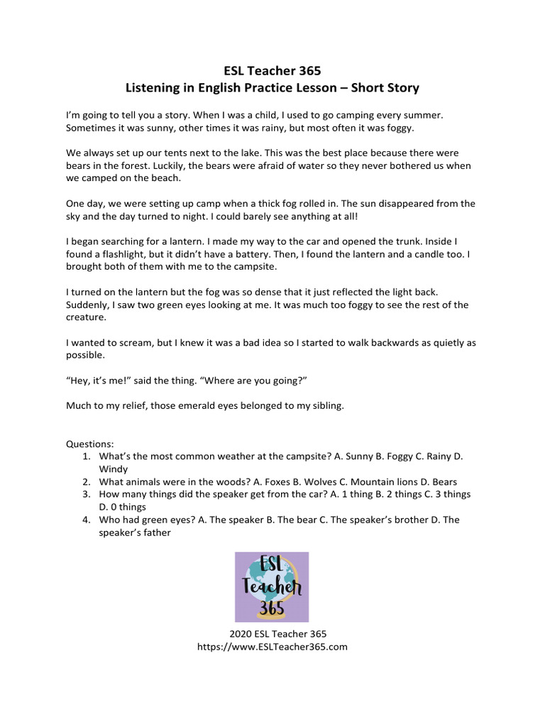ESLTeacher365 Listening Lesson Short Story | PDF | Language Arts ...