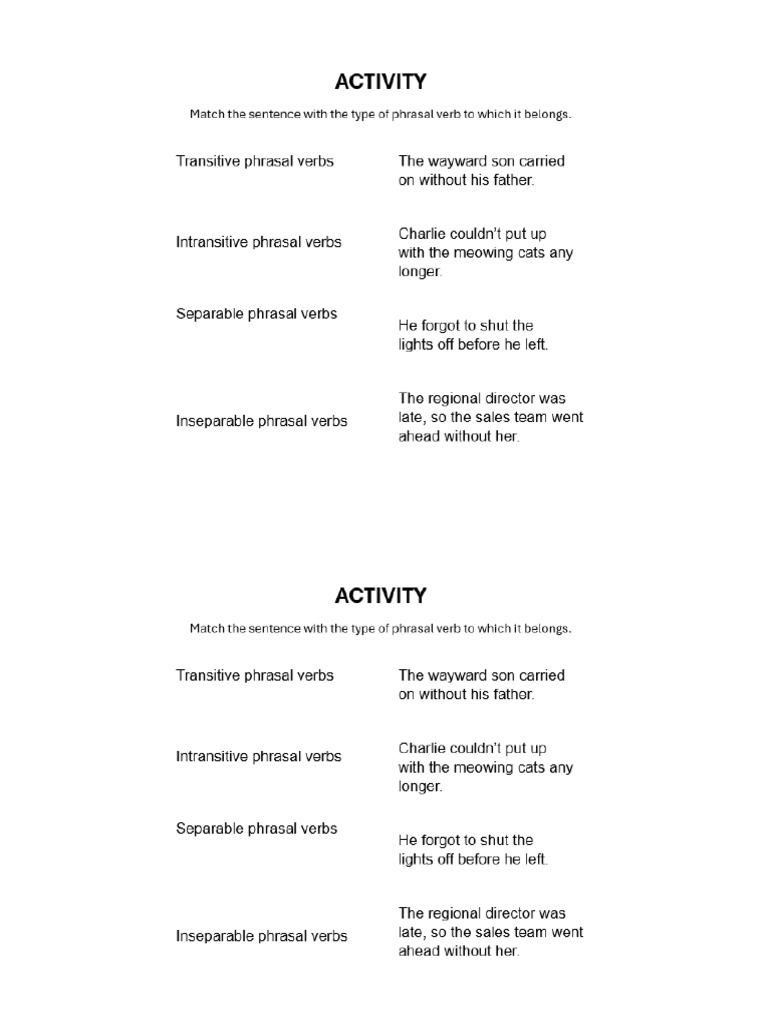 Activity Phrasal Verbs | PDF