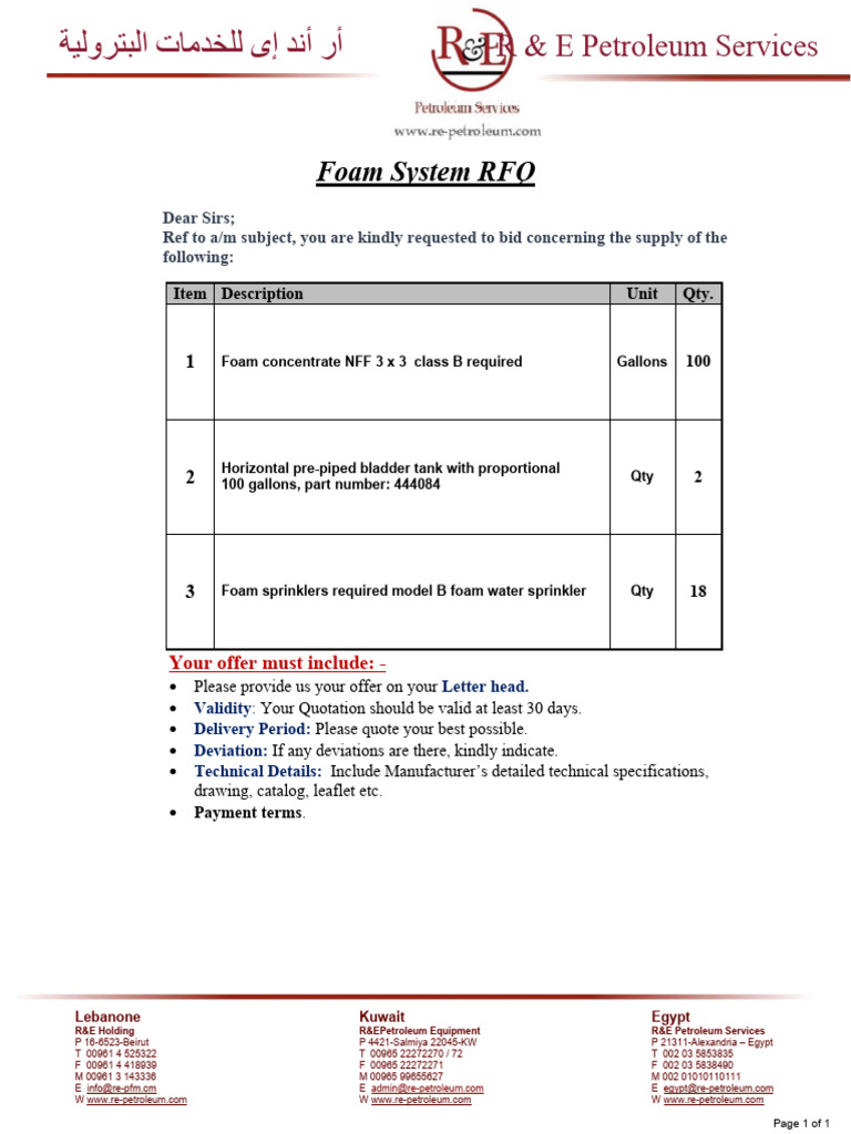 RFQ# Supply of Water Deluge System RE-N141 | PDF