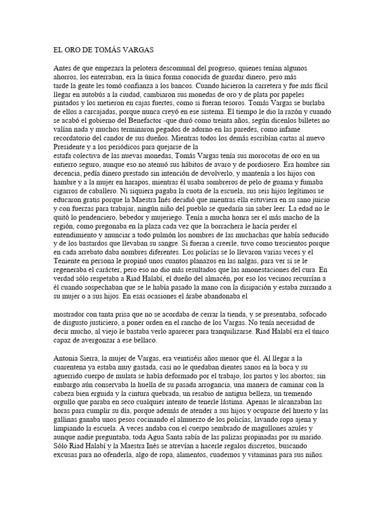 El Oro de Tomás Vargas | PDF