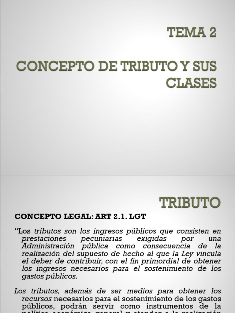 Tema 2 - Concepto de Tributo y Sus Clases | Descargar gratis PDF | Impuestos | Economias